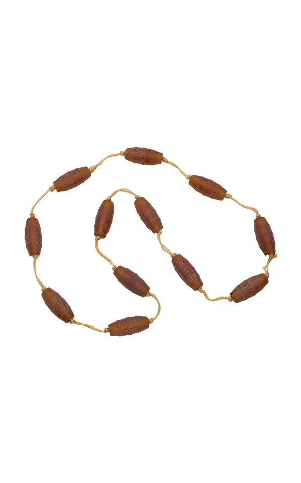 MAHNAZ COLLECTION Carved Glass Beads Fleurettes Necklace René Lalique, 1920s - Orange