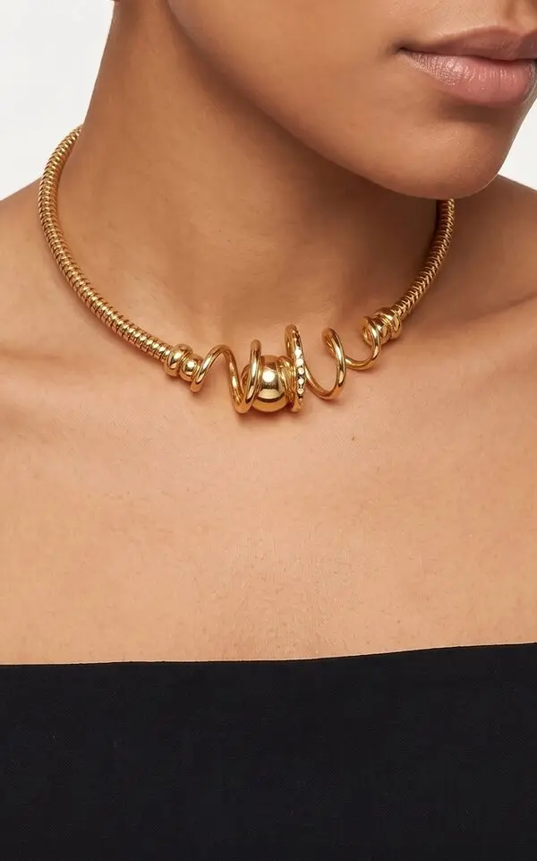 MAHNAZ COLLECTION 18k Yellow And Diamond Spiral Demi-parure Necklace And Earrings