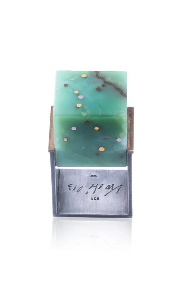 MAHNAZ COLLECTION Helfreid Kodré 22k & 24k Gold, Sterling Silver And Chrysoprase Ring, Circa 2013 - Green