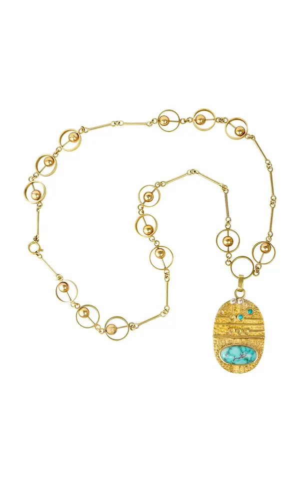 MAHNAZ COLLECTION 18k Yellow Gold Pendant Sautoir Necklace, Giorgio Facchini, 1974 - Blue