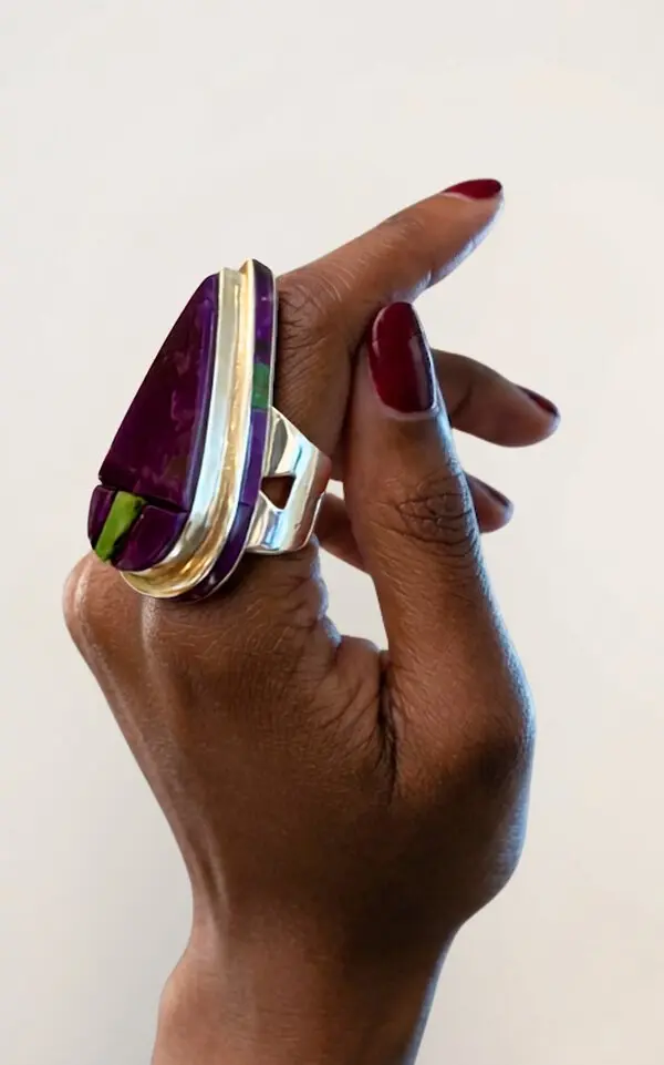 MAHNAZ COLLECTION Sterling Silver Sugilite And Turquoise Ring Na Na Ping