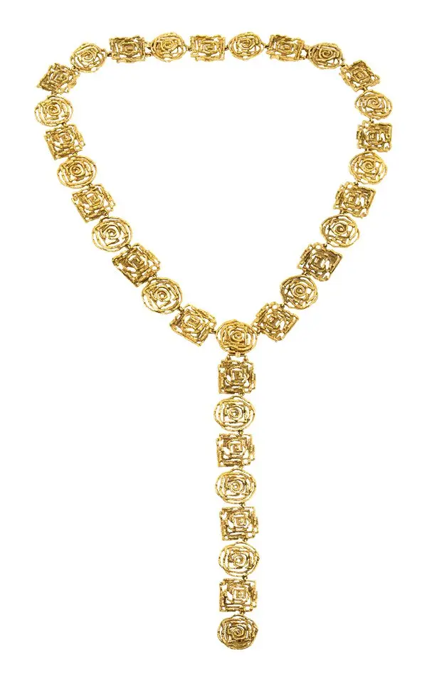 MAHNAZ COLLECTION 18k Textured Yellow "labyrinth" Earrings, Necklace And Bracelet Suite L'arcade Of Maison Chaumet, C. 1971 - Gold