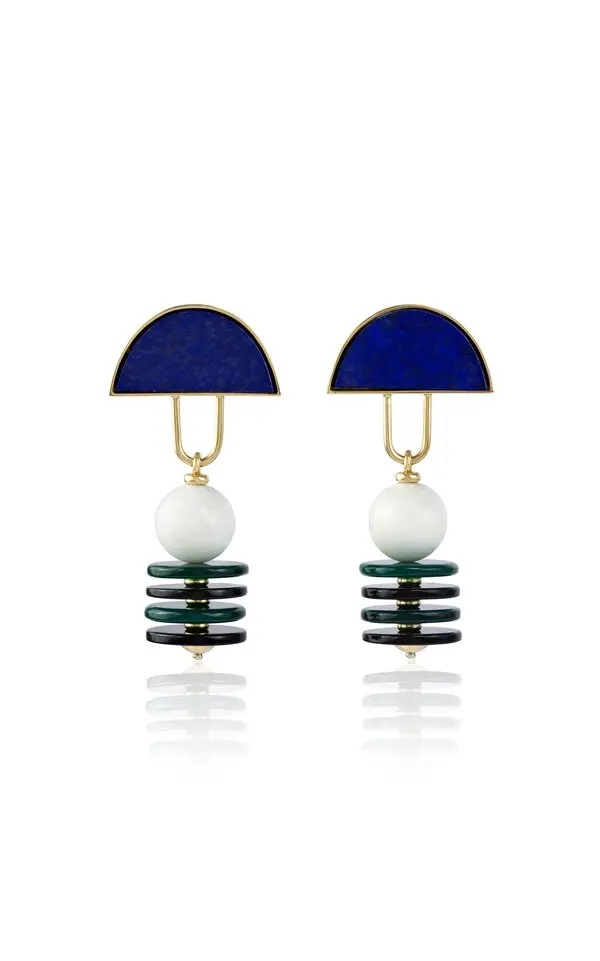 MAHNAZ COLLECTION 18k Gold, Lapis Lazuli And Agate Drop Earrings Giorgio Facchini - Multi