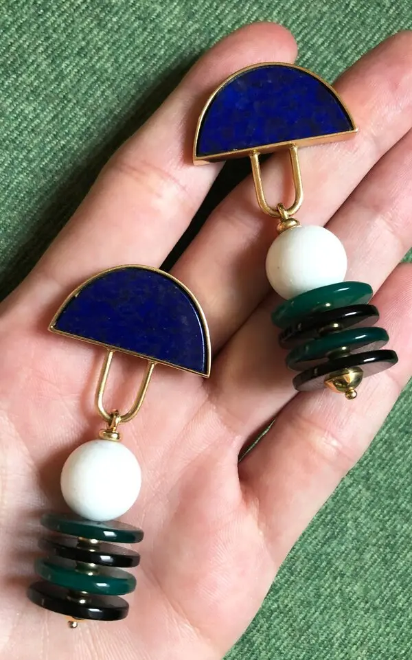 MAHNAZ COLLECTION 18k Gold, Lapis Lazuli And Agate Drop Earrings Giorgio Facchini