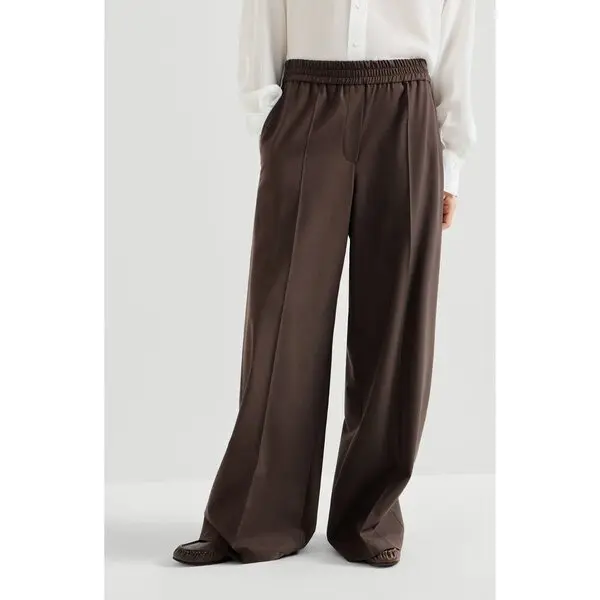 Brunello Cucinelli Tropical Luxury Wool Loose Track Trousers - Coffee
