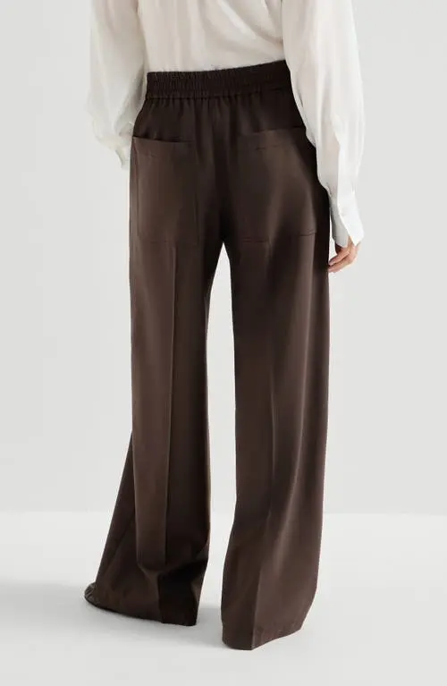 Brunello Cucinelli Tropical Luxury Wool Loose Track Trousers - Coffee