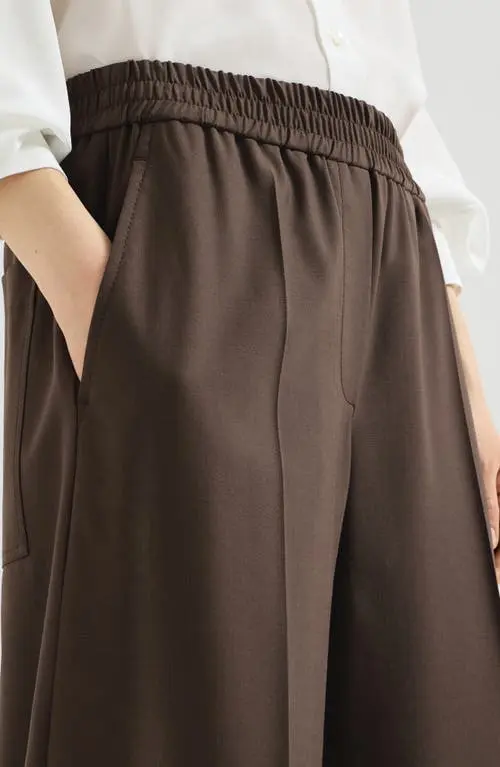 Brunello Cucinelli Tropical Luxury Wool Loose Track Trousers - Coffee