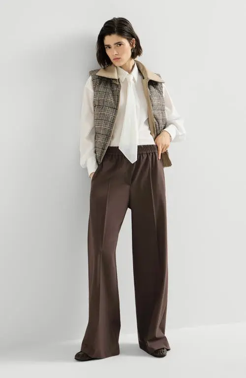 Brunello Cucinelli Tropical Luxury Wool Loose Track Trousers - Coffee
