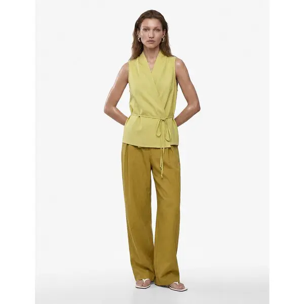 Koton Linen Blend Halter Neck Wrap Blouse With Tie