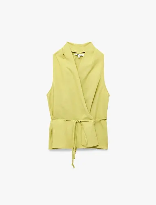 Koton Linen Blend Halter Neck Wrap Blouse With Tie