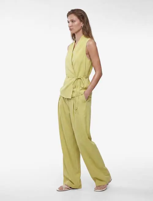 Koton Linen Blend Halter Neck Wrap Blouse With Tie Detail