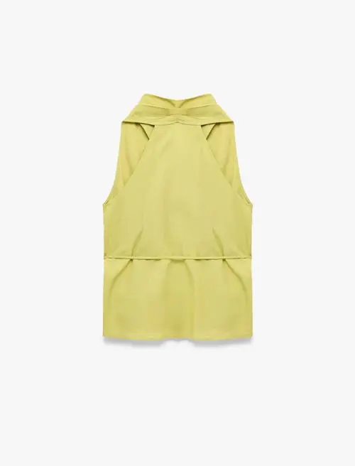 Koton Linen Blend Halter Neck Wrap Blouse With Tie Detail
