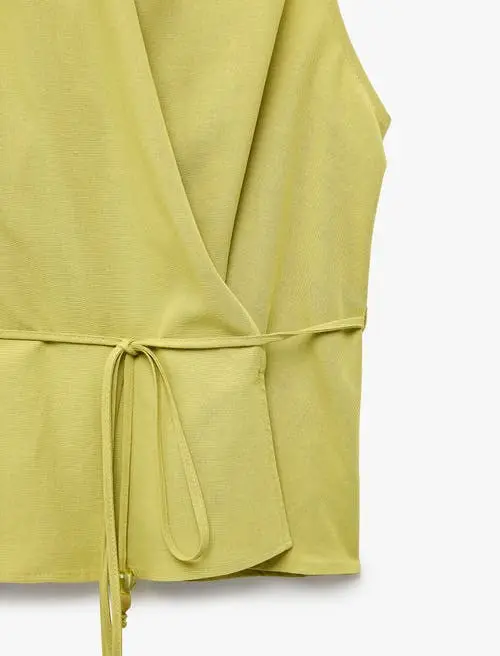 Koton Linen Blend Halter Neck Wrap Blouse With Tie Detail