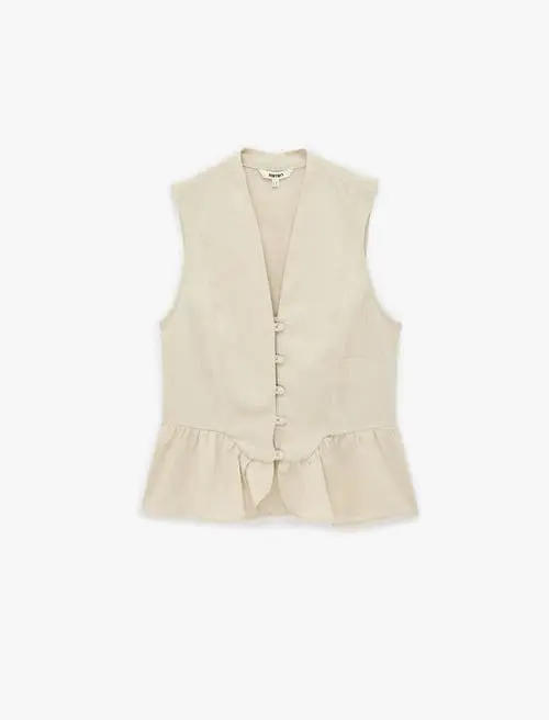 Koton V-neck Sleeveless Peplum Linen Blend Vest