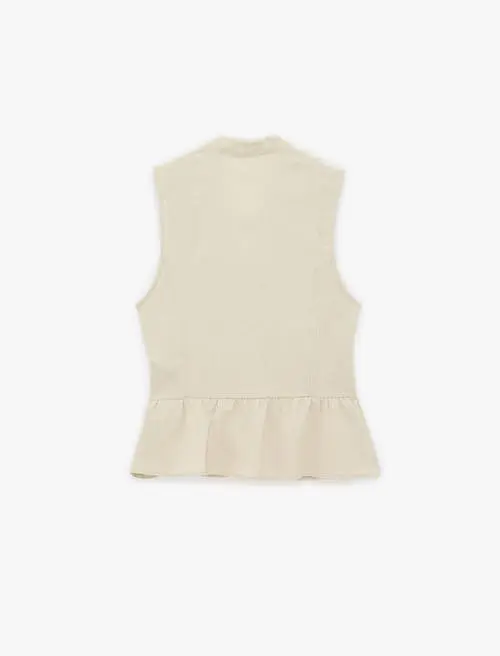Koton V-neck Sleeveless Peplum Linen Blend Vest