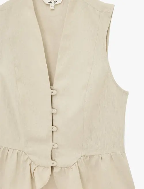 Koton V-neck Sleeveless Peplum Linen Blend Vest