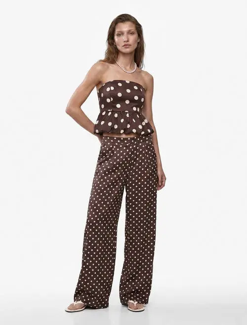 Koton Flowy Wide Leg Polka Dot Pants - Brown Design