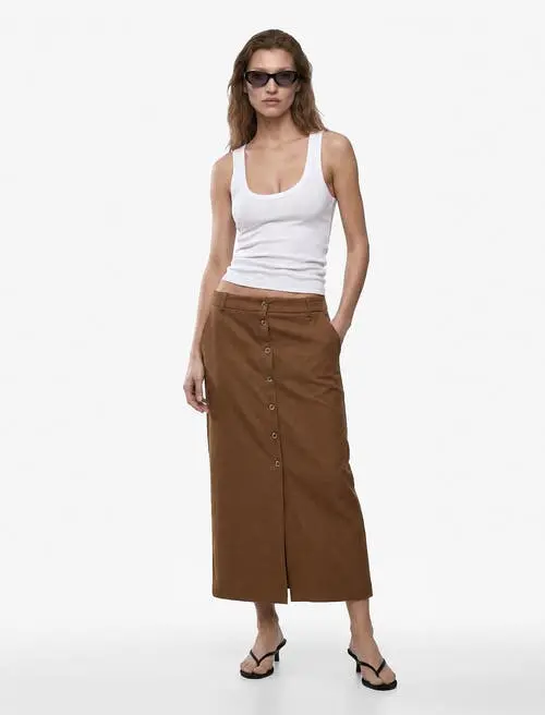 Koton Button Down Midi Linen Skirt