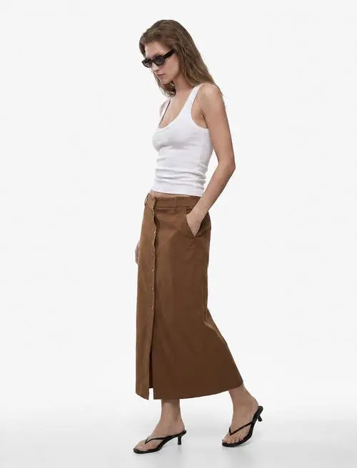 Koton Button Down Midi Linen Skirt
