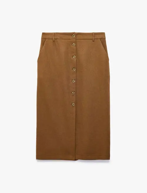 Koton Button Down Midi Linen Skirt