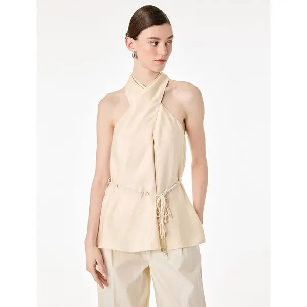 Koton Twisted Halter Neck Top With Belt Detail - Beige