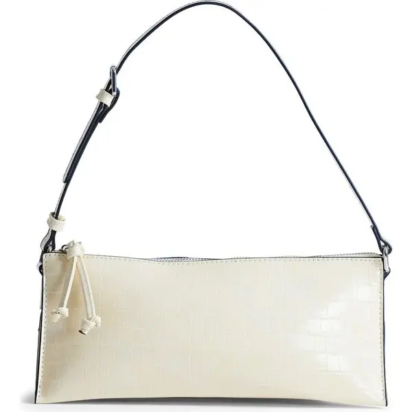 Topshop Simone Croc Embossed Faux Leather Shoulder Bag - Ivory