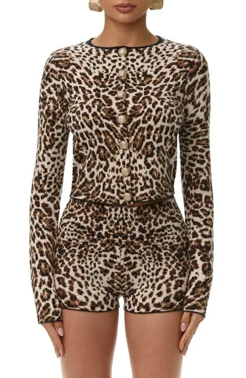 Naked Wardrobe Leopard Jacquard Cropped Cardigan - Spotted Leopard