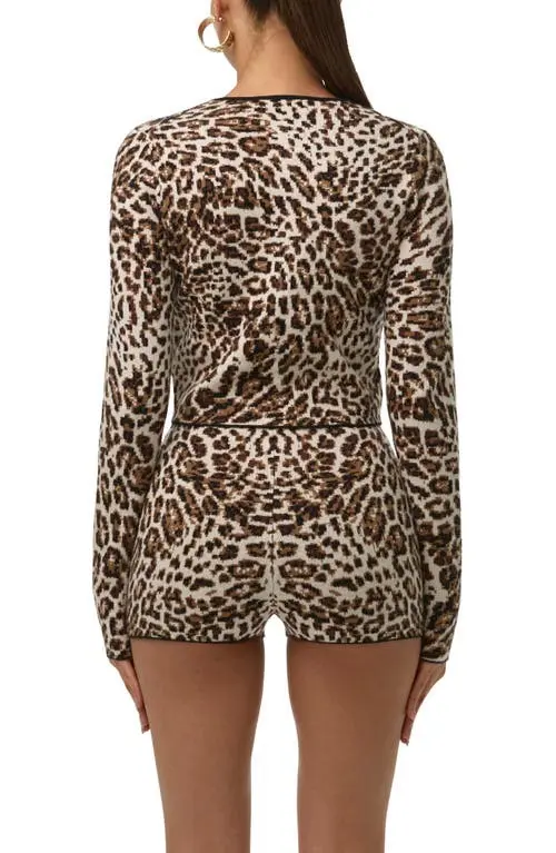 Naked Wardrobe Leopard Jacquard Cropped Cardigan