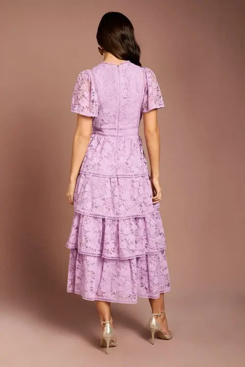 Coast Tiered Lace Flutter Sleeve Midi Dress