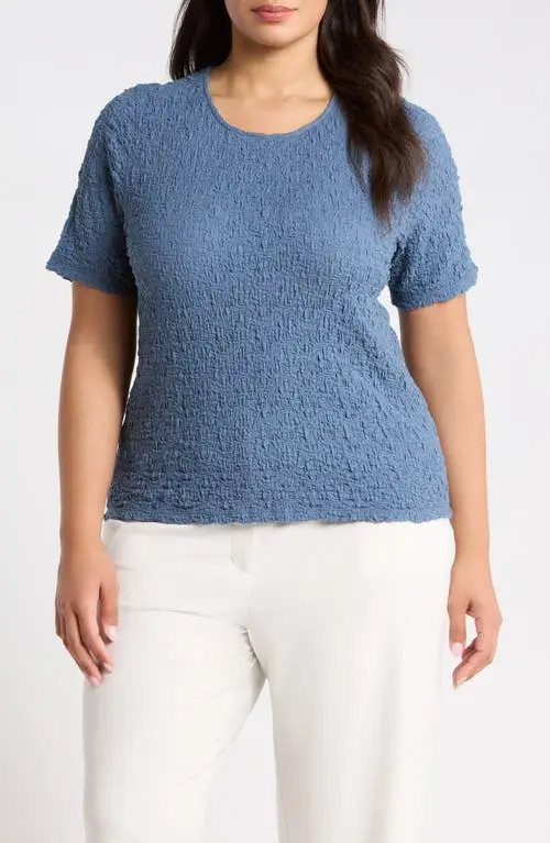 Eileen Fisher Crinkled Knit Organic Cotton Blend Top - Cold Spray