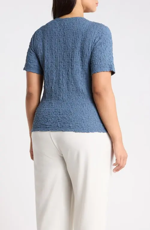 Eileen Fisher Crinkled Knit Organic Cotton Blend Crewneck Top