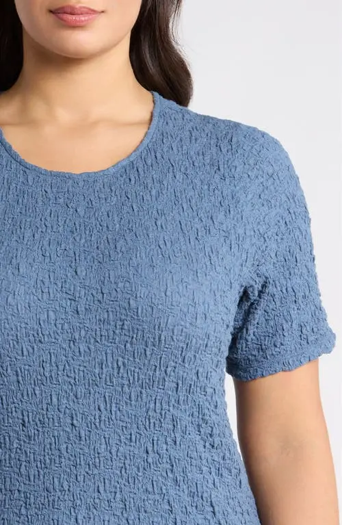 Eileen Fisher Crinkled Knit Organic Cotton Blend Crewneck Top
