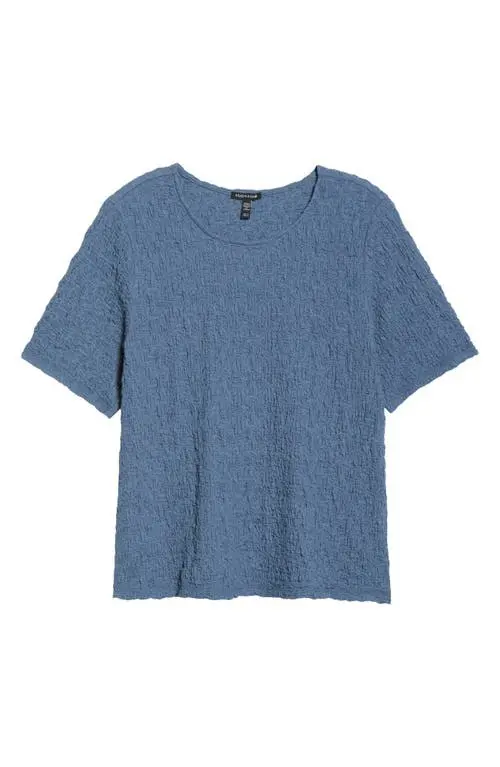 Eileen Fisher Crinkled Knit Organic Cotton Blend Crewneck Top
