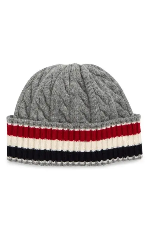 Thom Browne Cable & Rib Virgin Wool Beanie - Light Grey