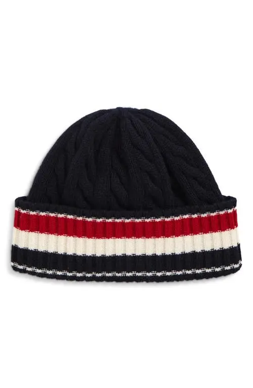 Thom Browne Cable & Rib Virgin Wool Beanie - Navy