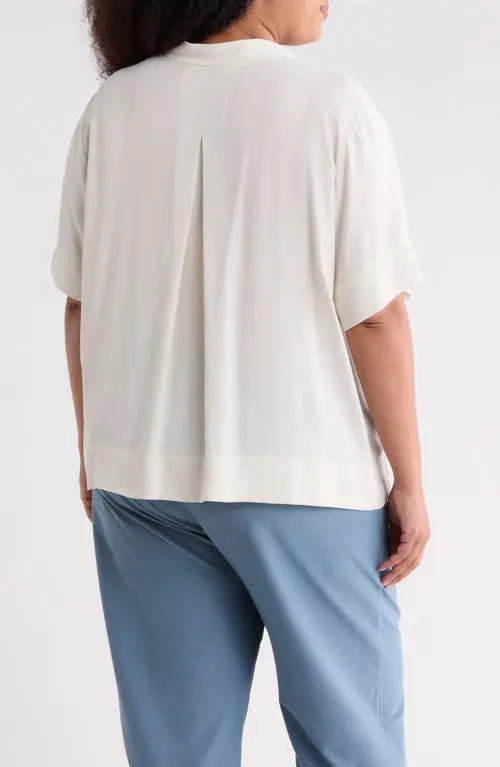 Eileen Fisher Split Neck Silk Short Sleeve Top - Plstr