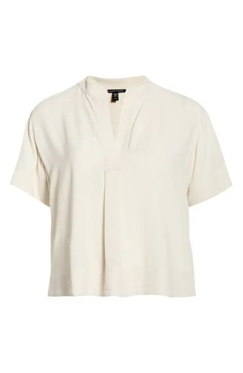 Eileen Fisher Split Neck Silk Short Sleeve Top - Plstr