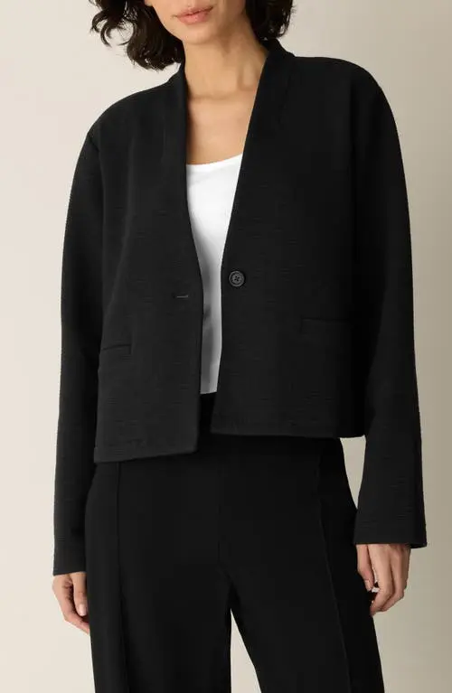 Eileen Fisher High Collar Cropped Jacket - Black