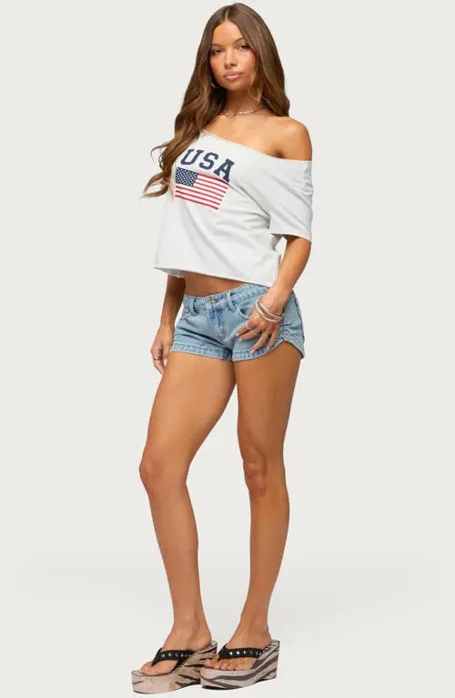 EDIKTED Pleated Micro Denim Shorts