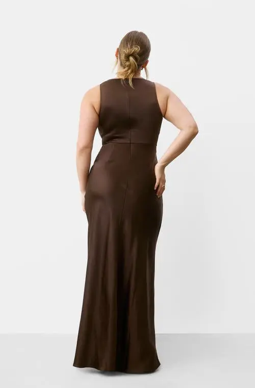 SIX STORIES Cowl Neck Satin Maxi Dress