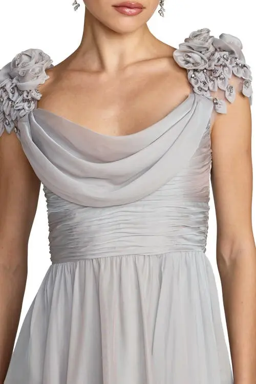 Mac Duggal Chiffon Embellished Cowl Neck Gown
