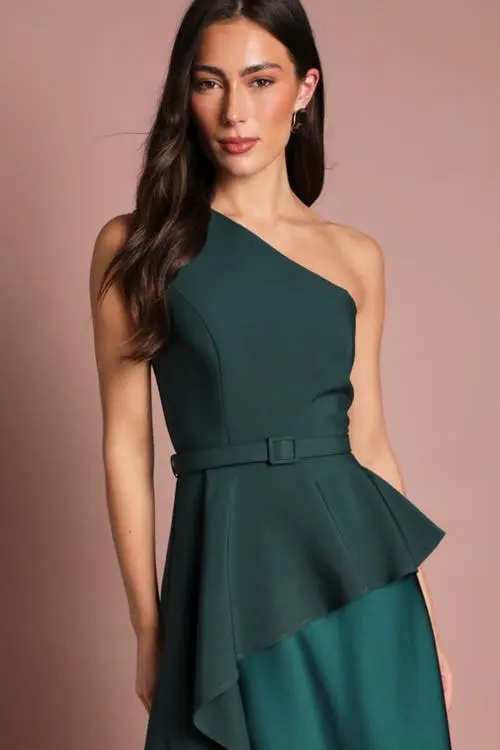 Coast One Shoulder Ruffle Maxi Dress - Emerald