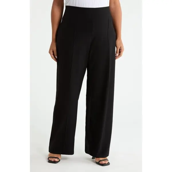 Eileen Fisher High Waist Wide Leg Seamed Pants - Black