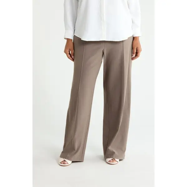 Eileen Fisher High Waist Wide Leg Seamed Pants - Cobblestone