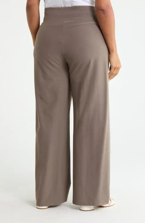 Eileen Fisher High Waist Wide Leg Seamed Pants - Cobblestone