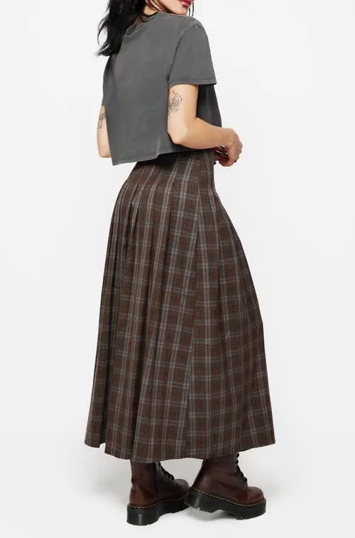 DISTURBIA Pleated Check Buckle Maxi Skirt