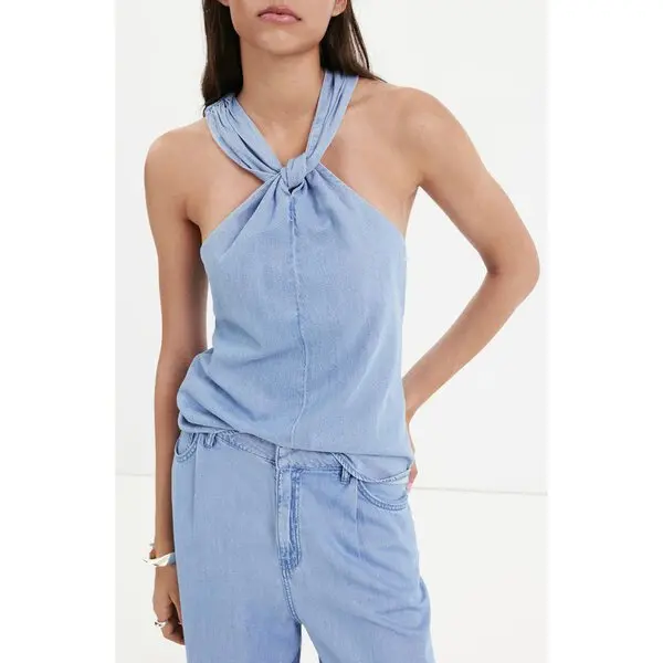 Mango Crossed Strap Denim Top