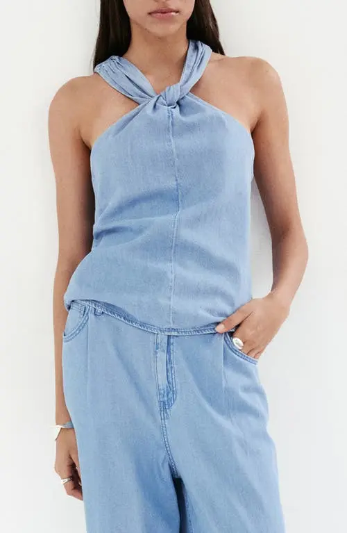 Mango Crossed Strap Denim Top