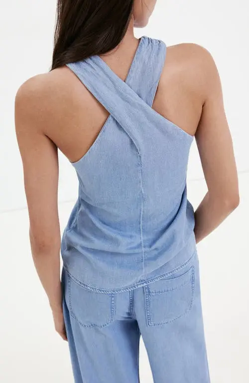 Mango Crossed Strap Denim Top