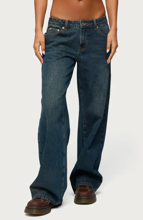 EDIKTED Raelynn Washed Low Rise Baggy Wide Leg Jeans - Twilight-blue